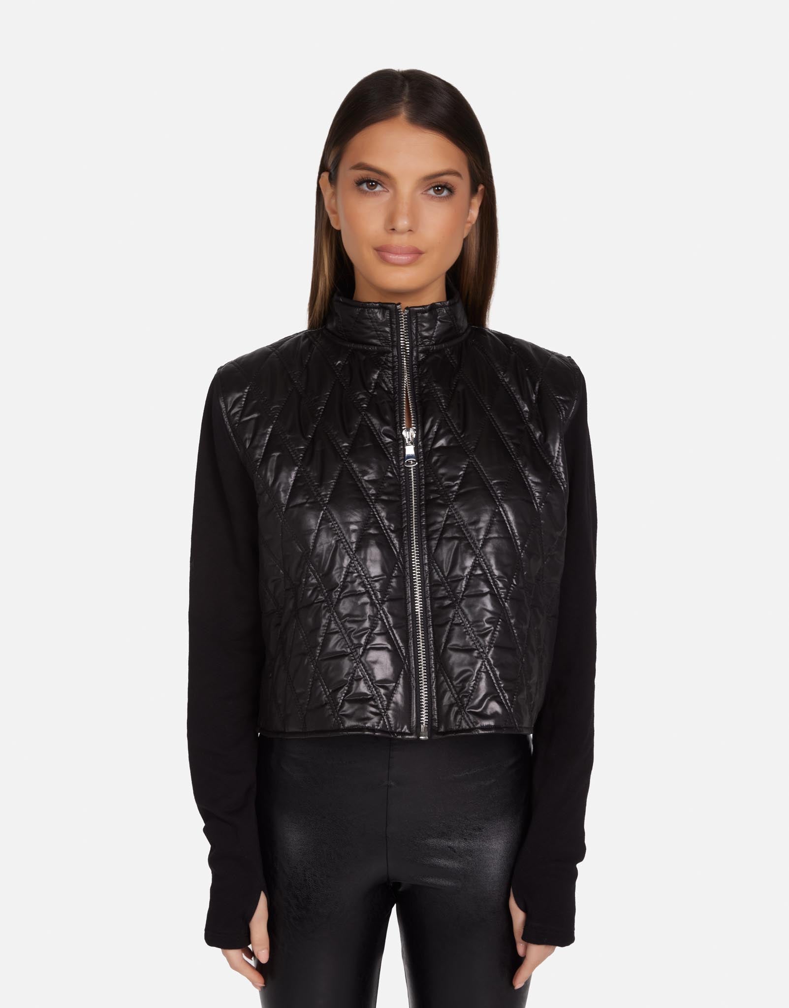Women's Quilted Mock Neck Jacket in Black | Ezequiel by Michael Lauren