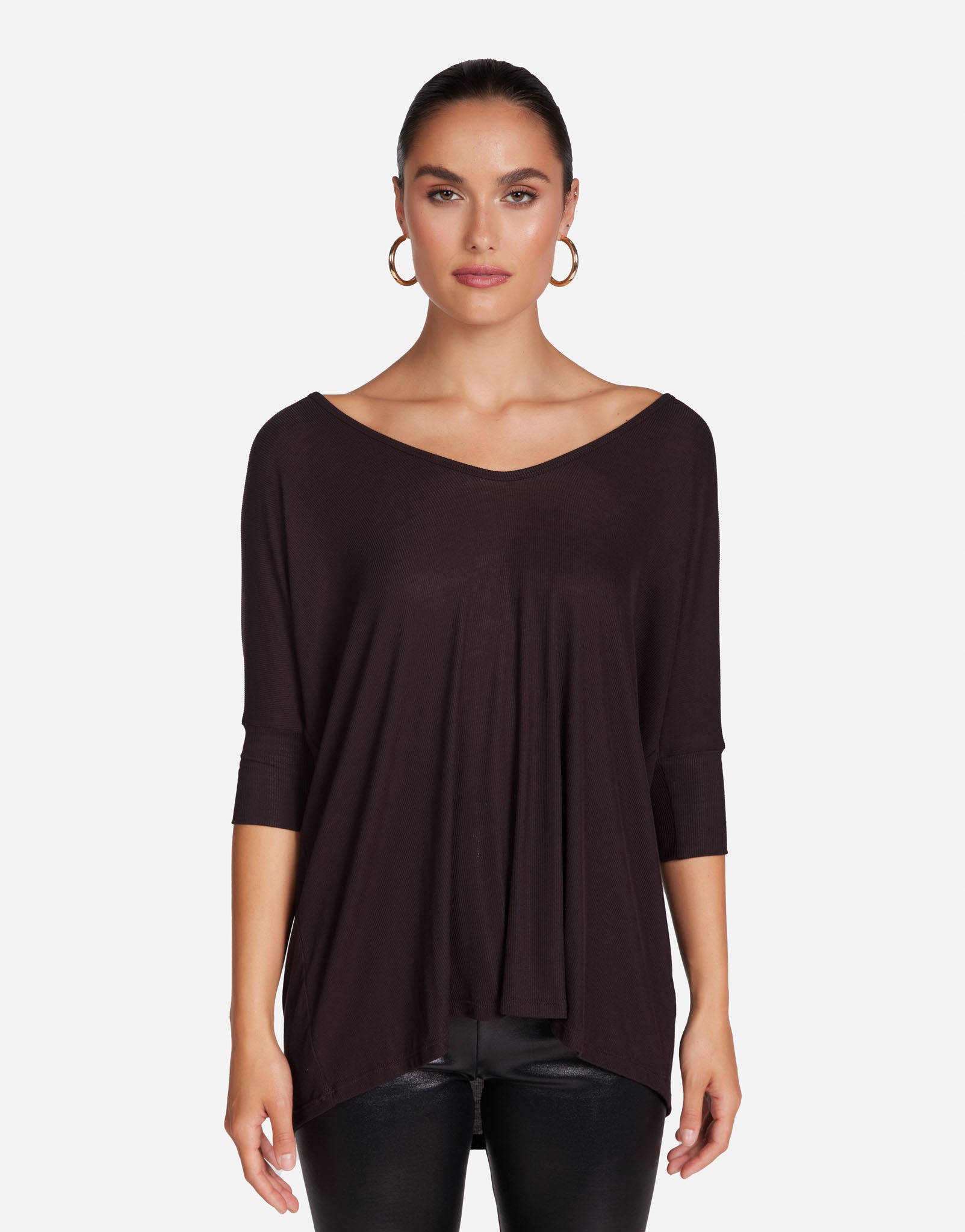 Women's V-Neck Draped Tee in Espresso | Dylan by Michael Lauren