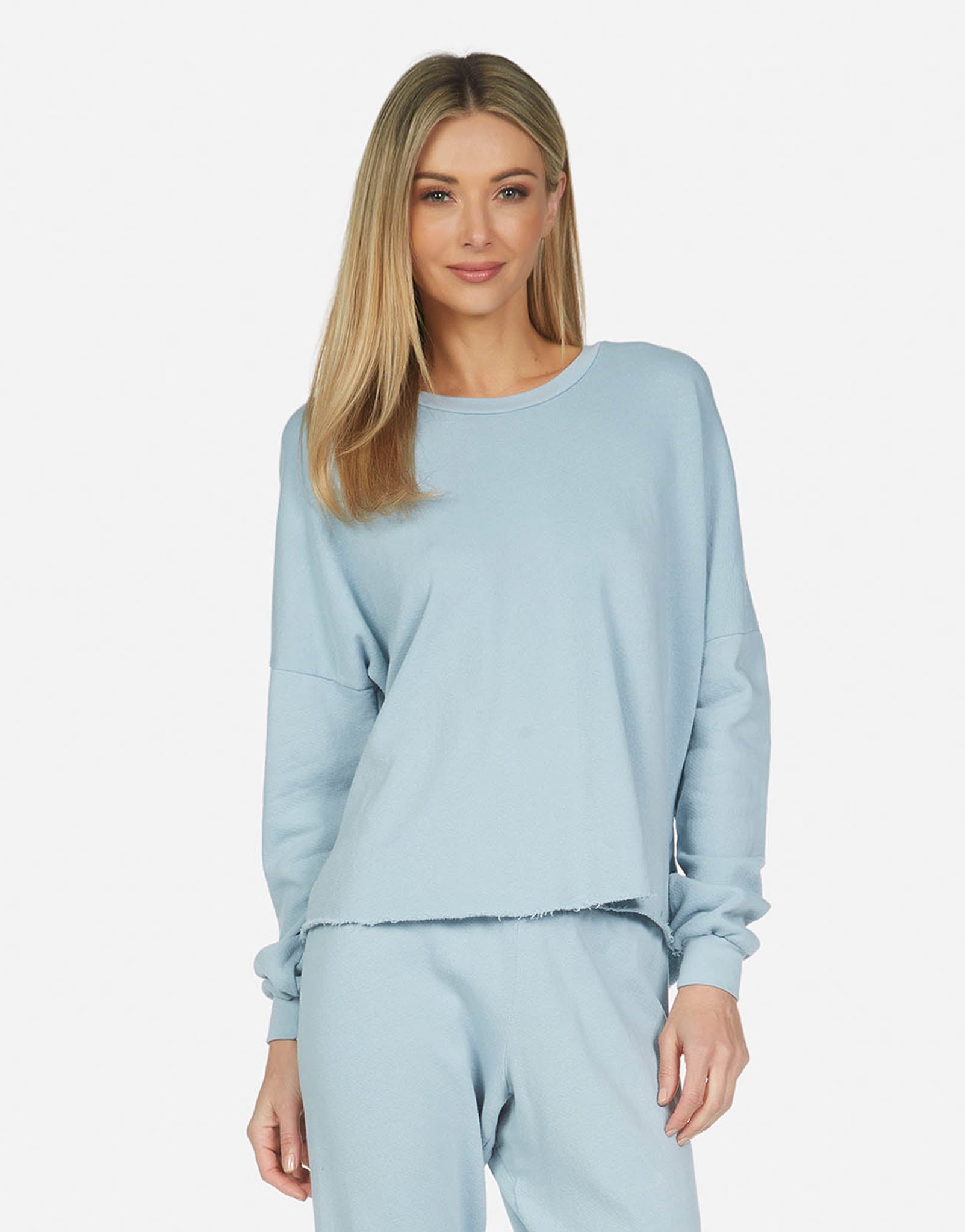 Crop Pullover Top in Dusty Blue | Travis by Michael Lauren