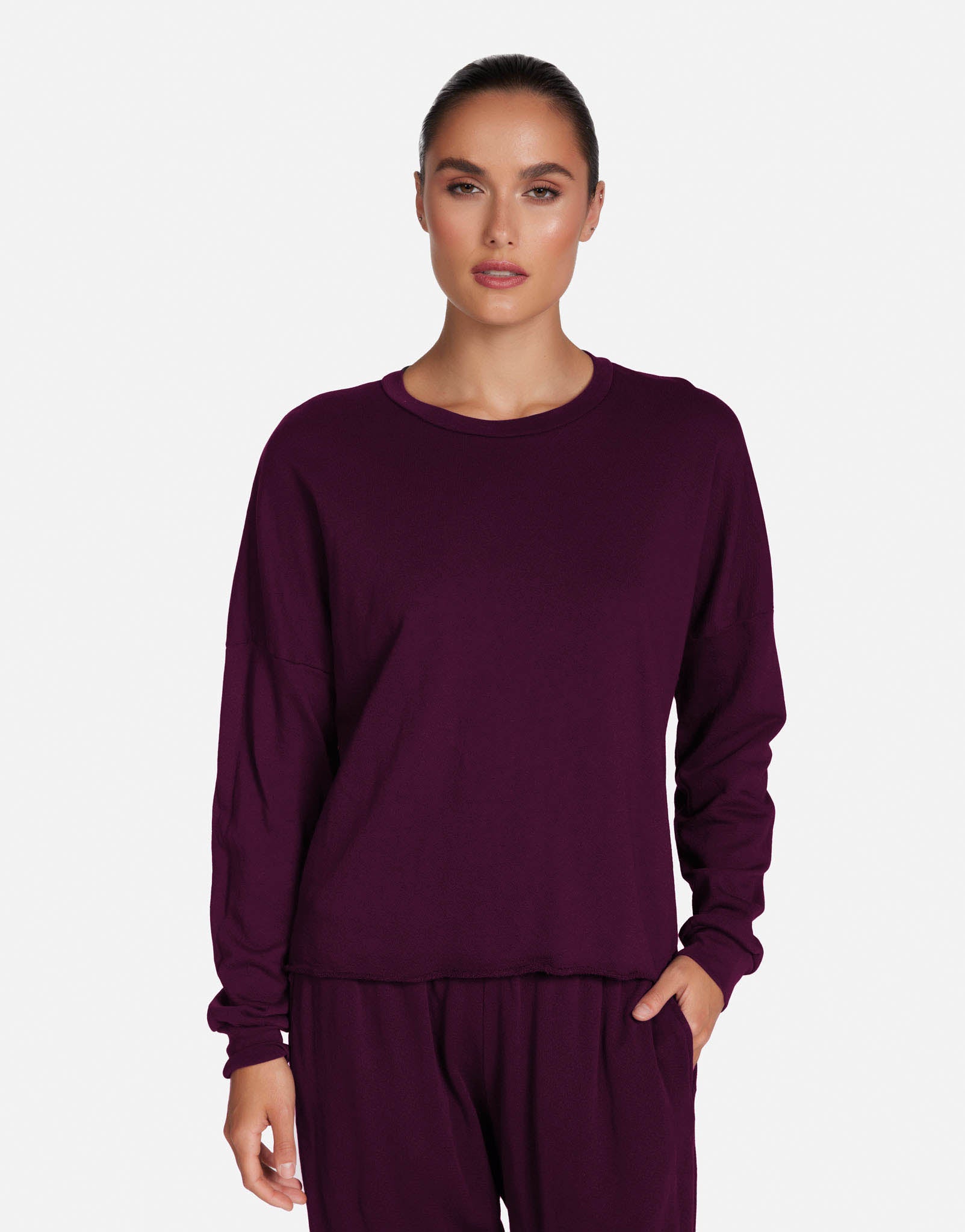 Crop Pullover Sweatshirt in Deep Merlot | Travis by Michael Lauren