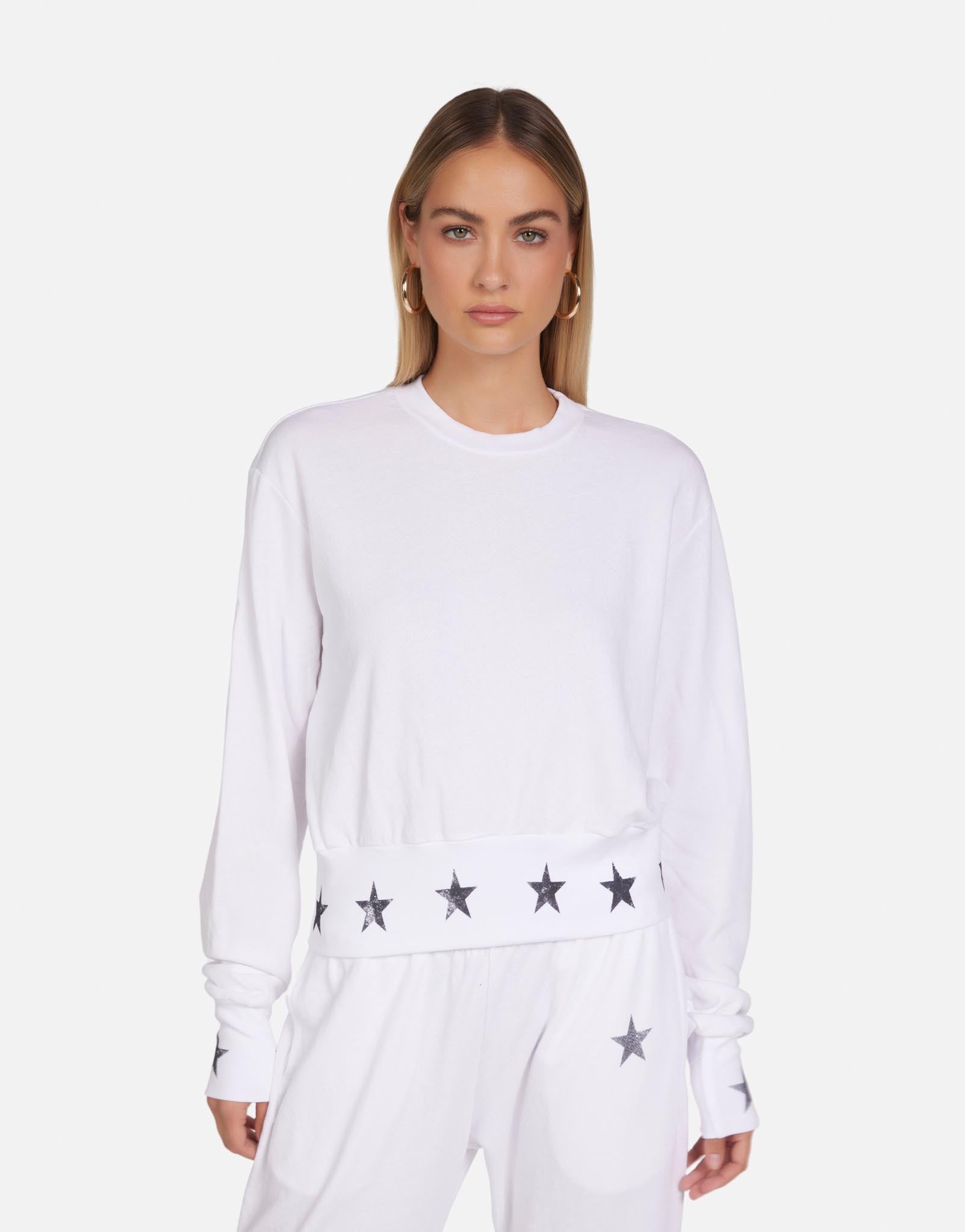Women's Pullover w/ Star Print in White | Kamon by Michael Lauren