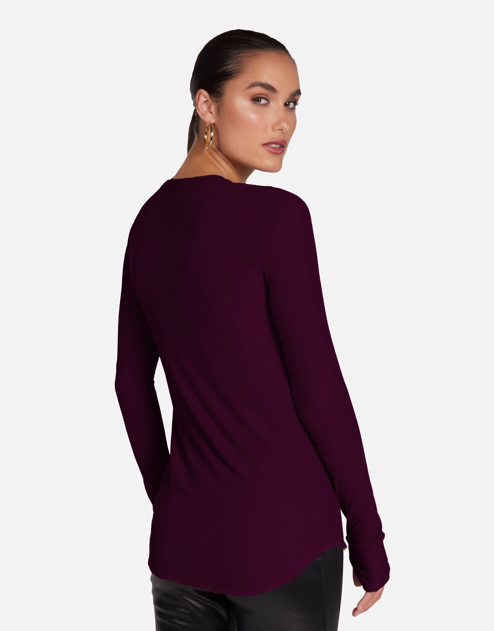 Women's Fitted L/S Top in Deep Merlot | Alick by Michael Lauren
