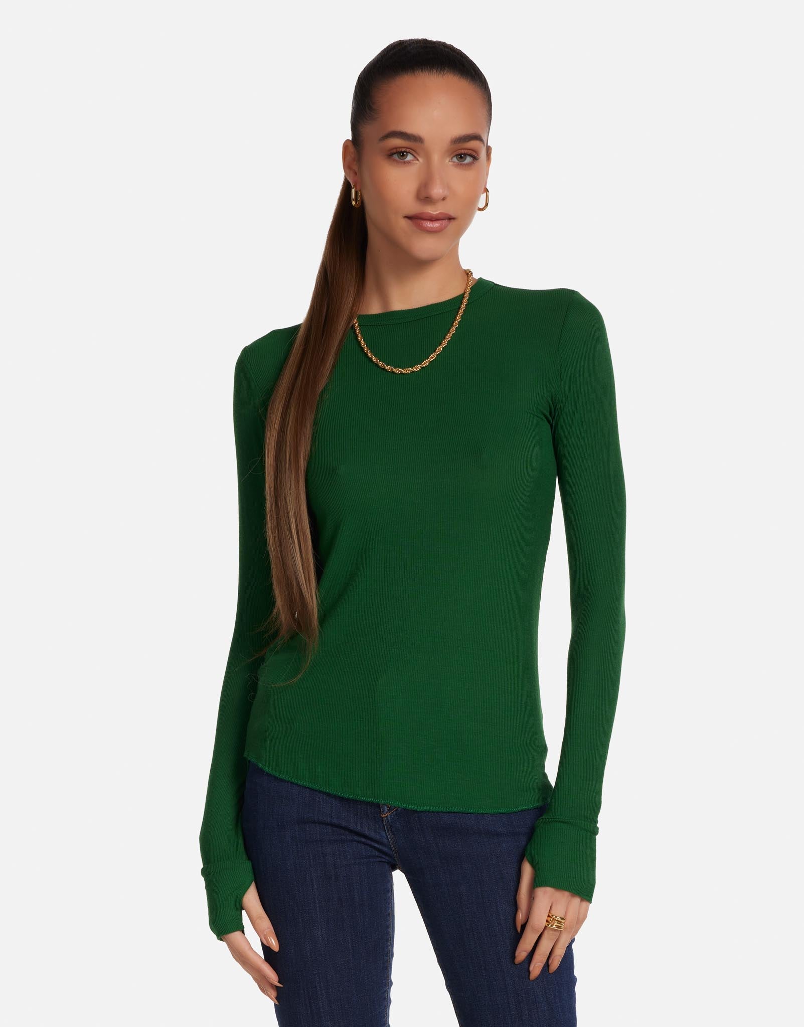 Women's L/S Fitted Top in Verde | Alick by Michael Lauren