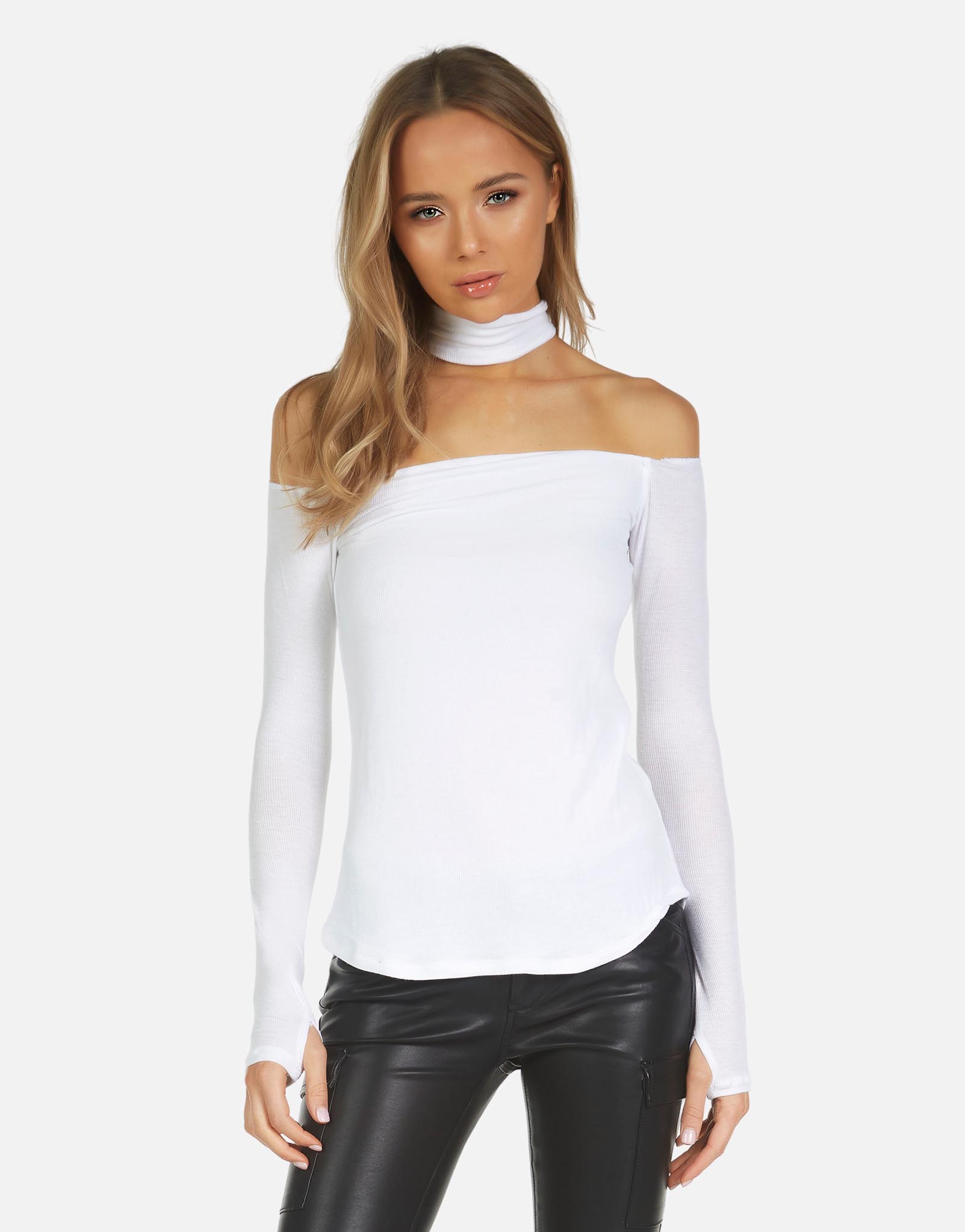 Open Shoulder Top in White | Eric LE by Michael Lauren