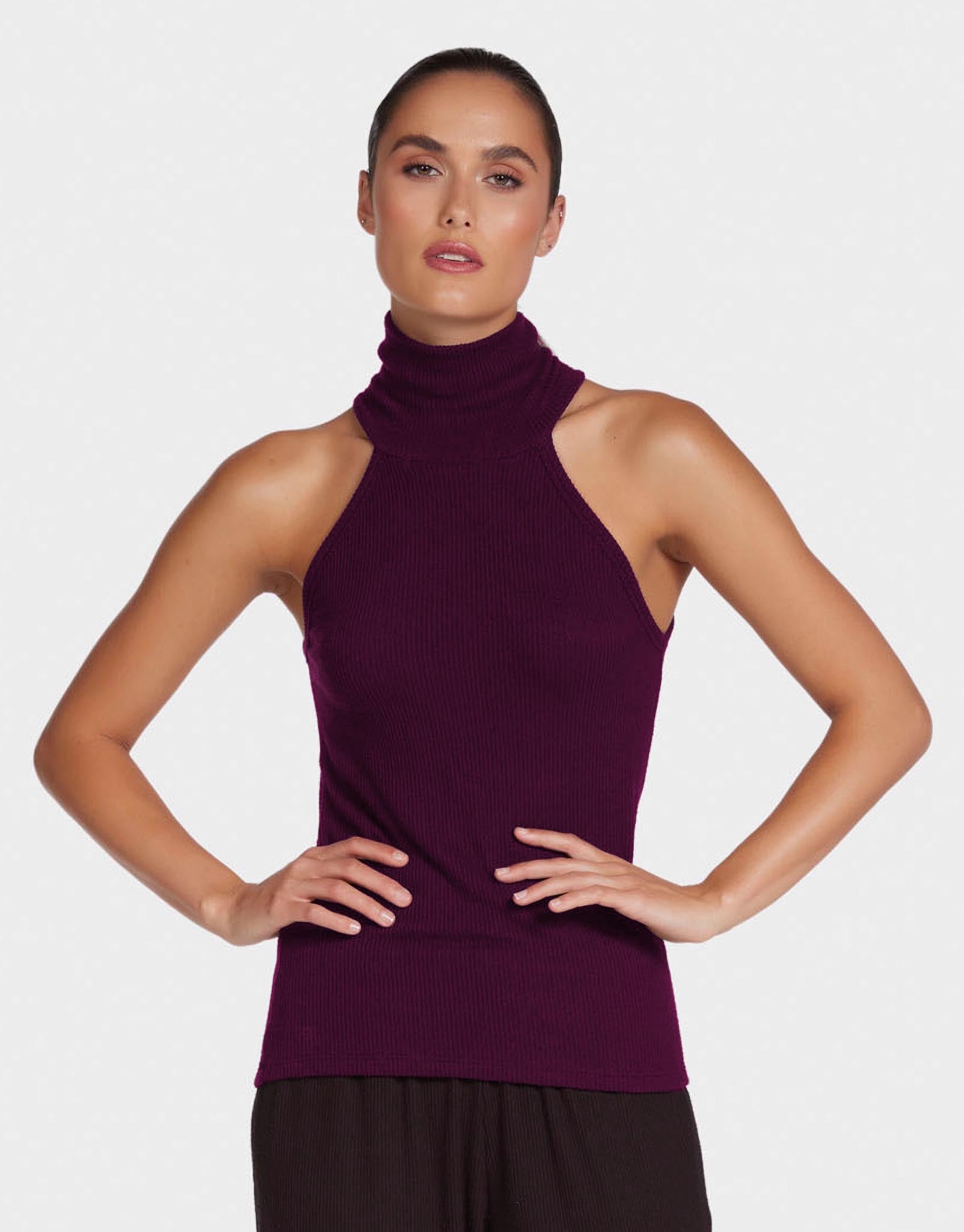 Women's Mock Neck Top in Deep Merlot | Romulus by Michael Lauren