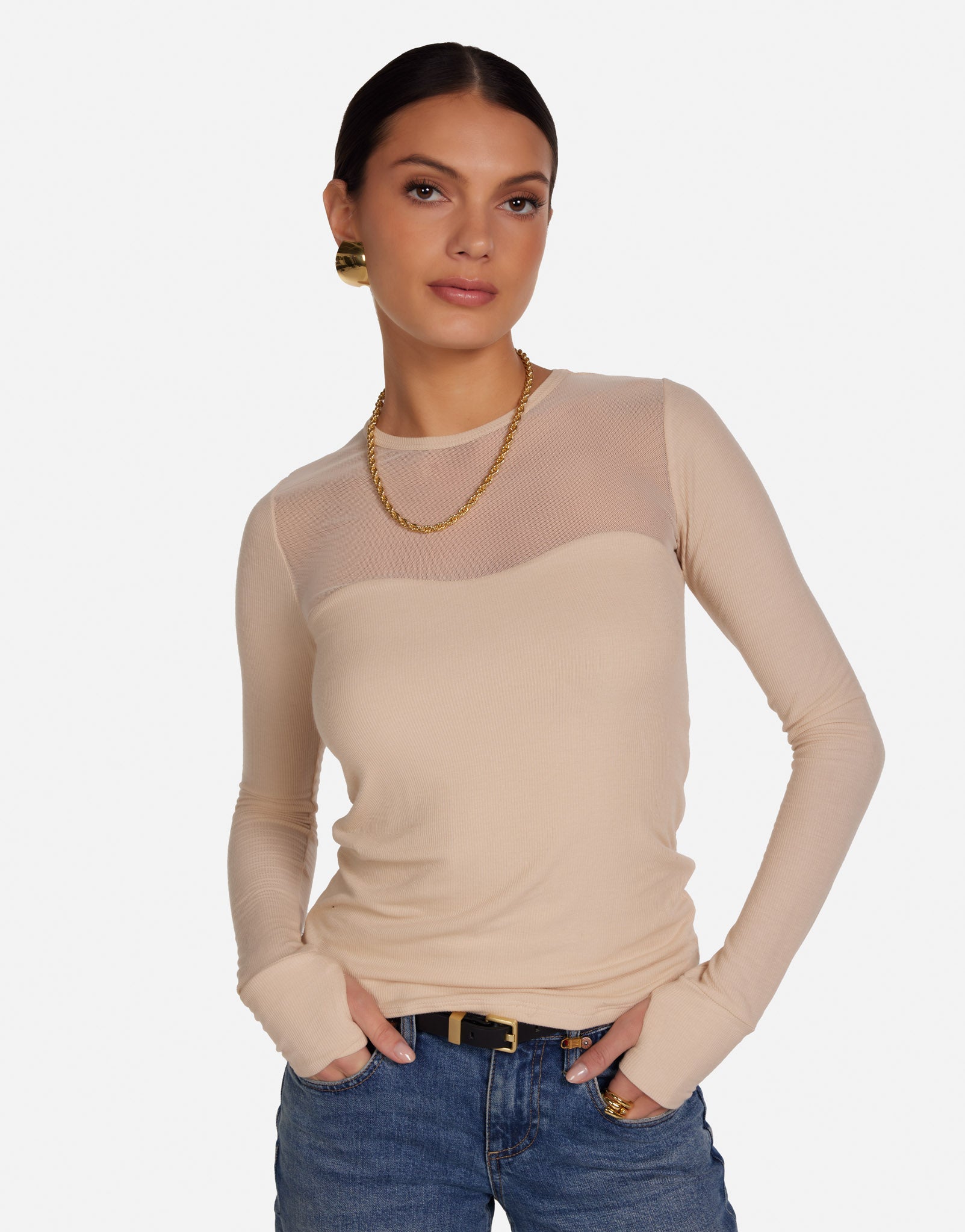 Women's Top w/ Contrast Mesh in Buttercream | Oslo by Michael Lauren