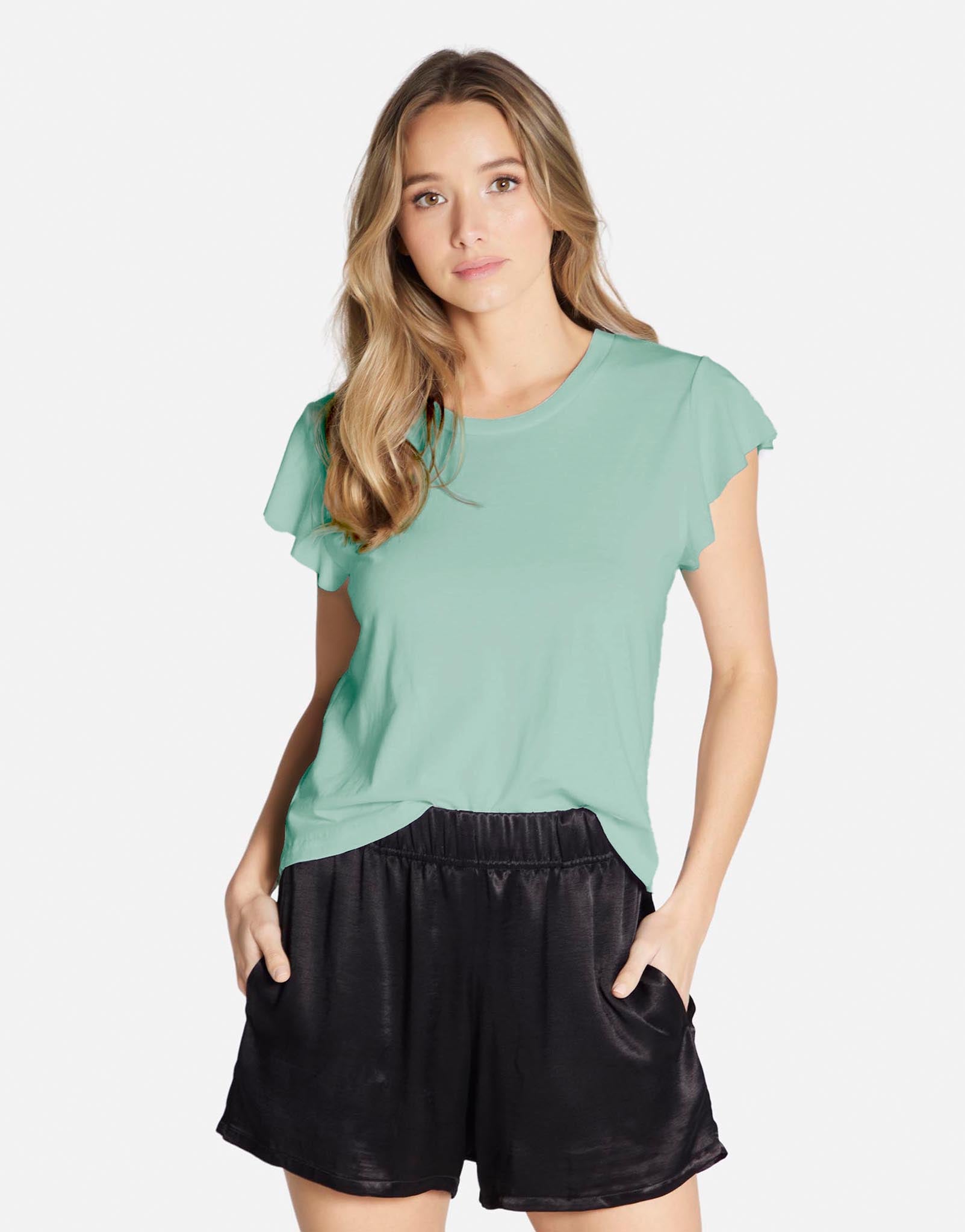 Women's Cropped S/S Ruffle Tee in Mint | Bronte by Michael Lauren