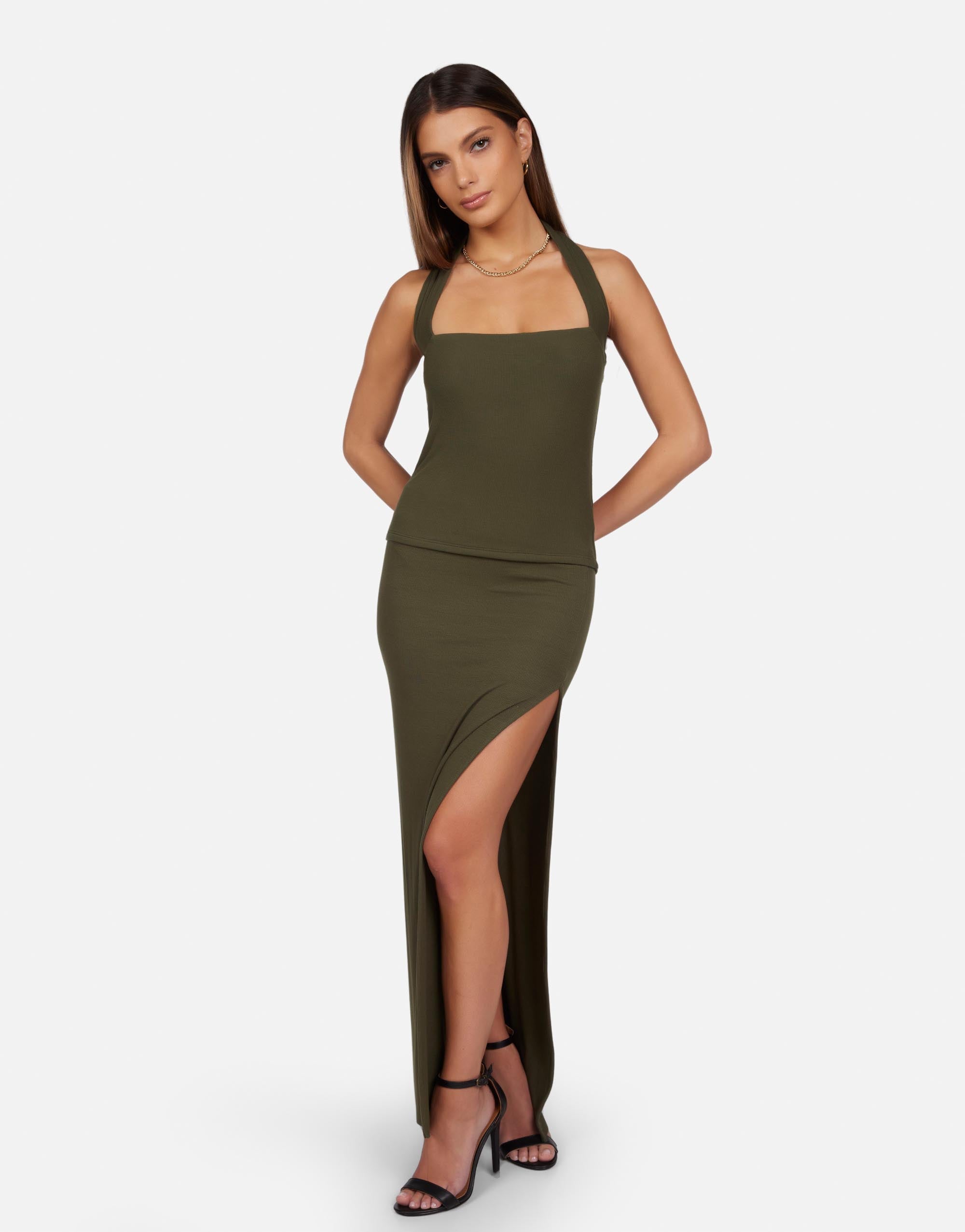 Women's Halter Top in Army | Brauner by Michael Lauren