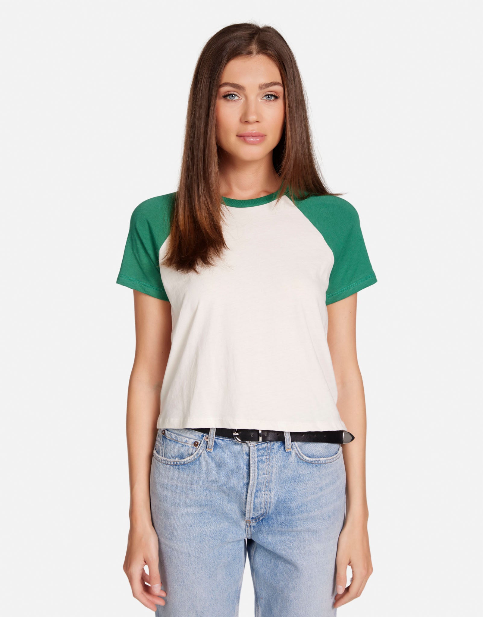 Women's Crop Raglan in Deep Jungle/ Ivory | Kadri by Michael Lauren