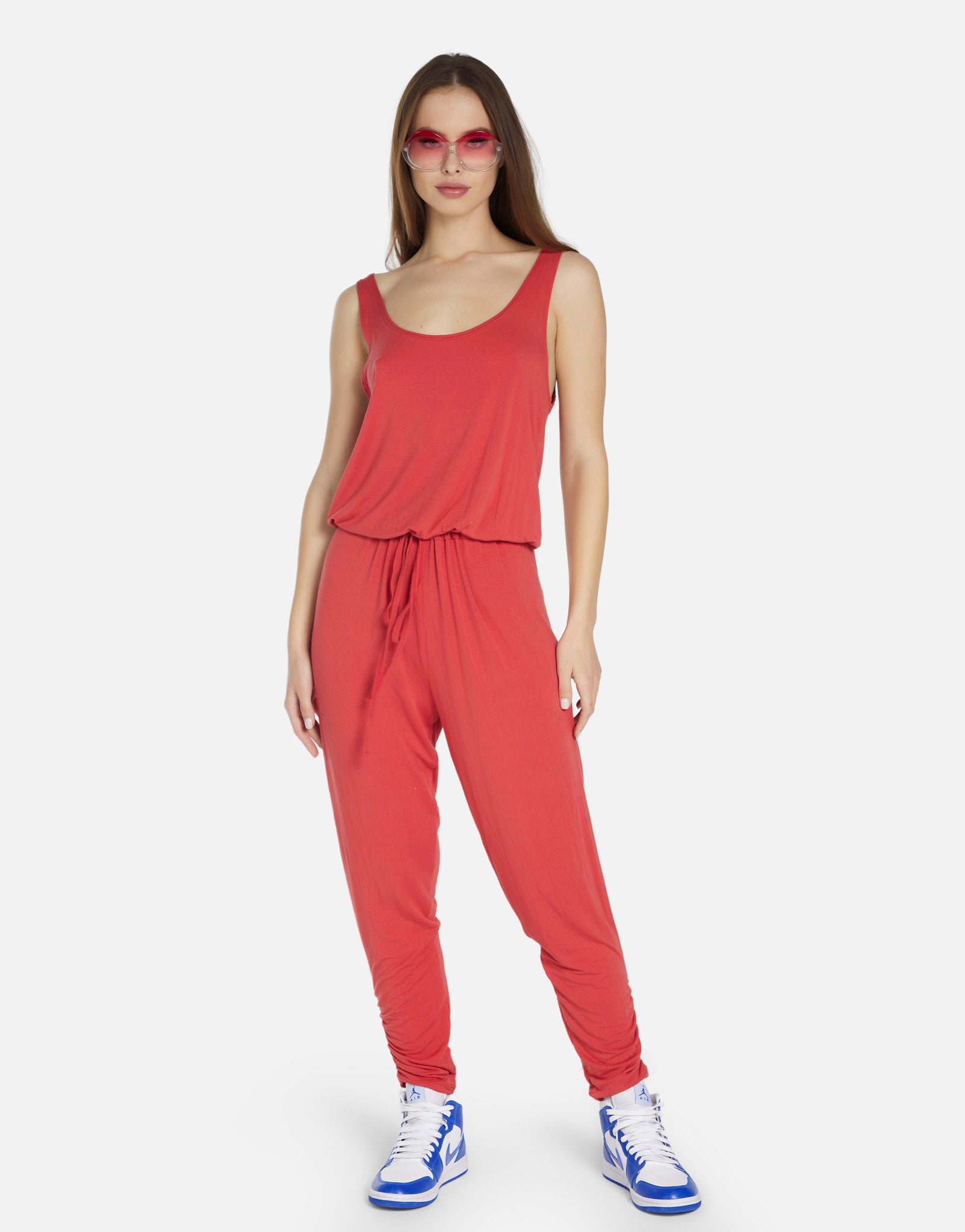 Sleeveless Jumper w/ Leg Shirring in Brick | Roderick by Michael Lauren