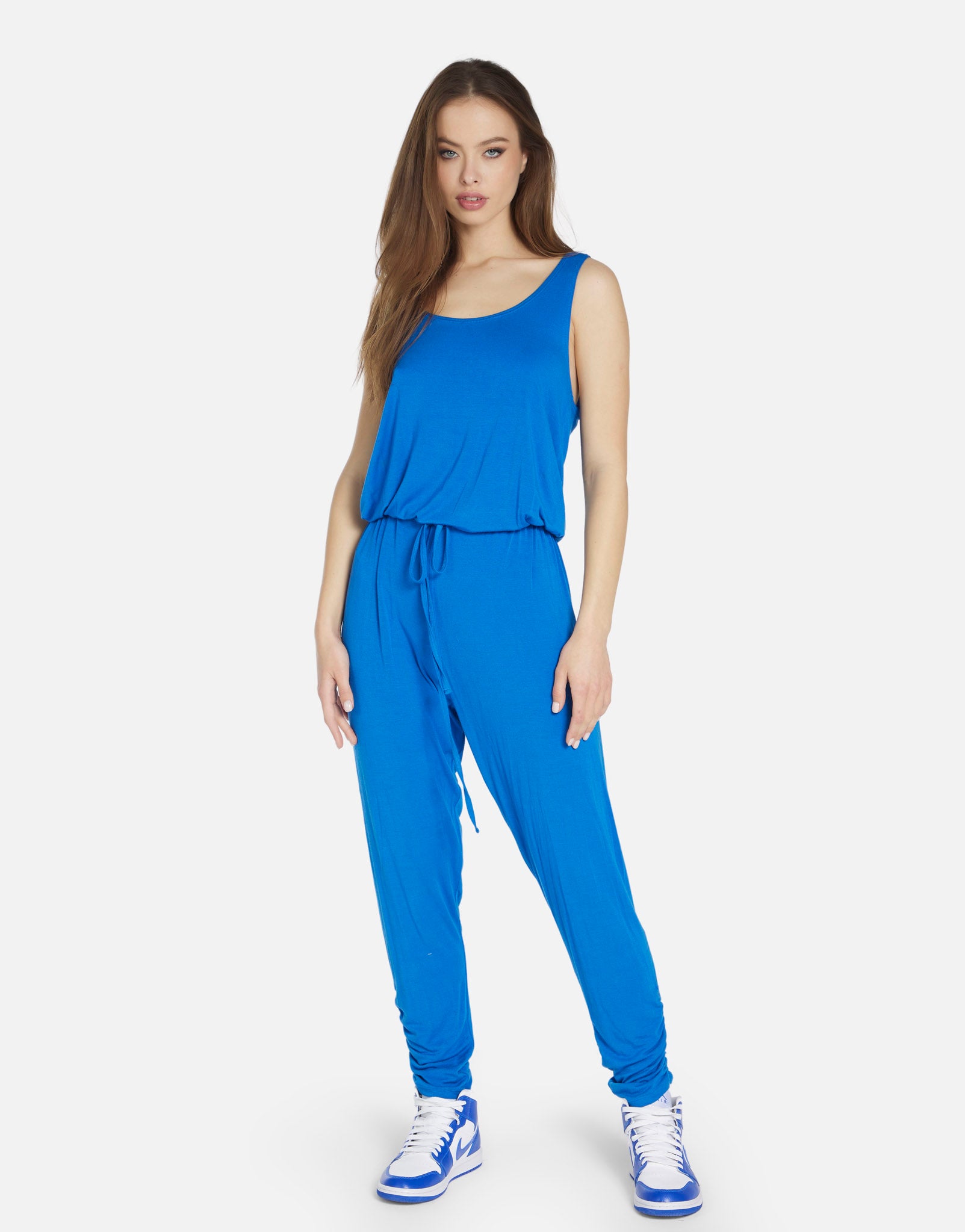 Sleeveless Jumper w/ Leg Shirring in Electric Blue | Roderick by ...