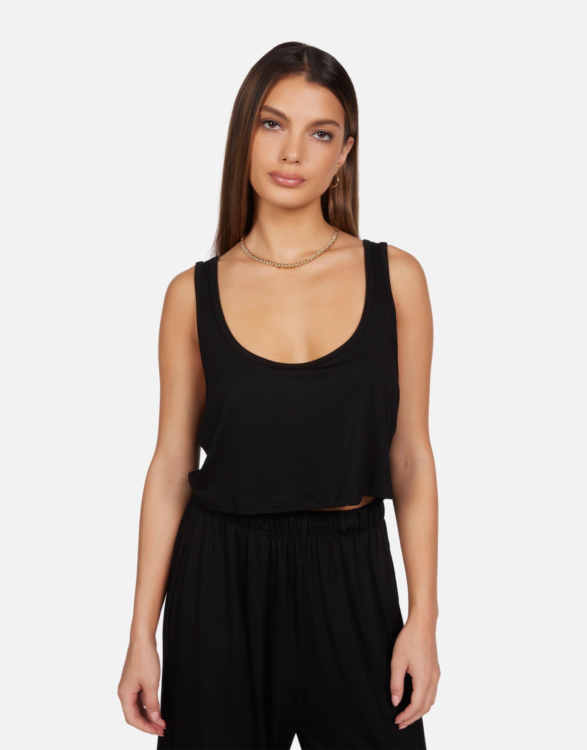 Women's Relaxed Crop Tank Top in Black | Neko by Michael Lauren