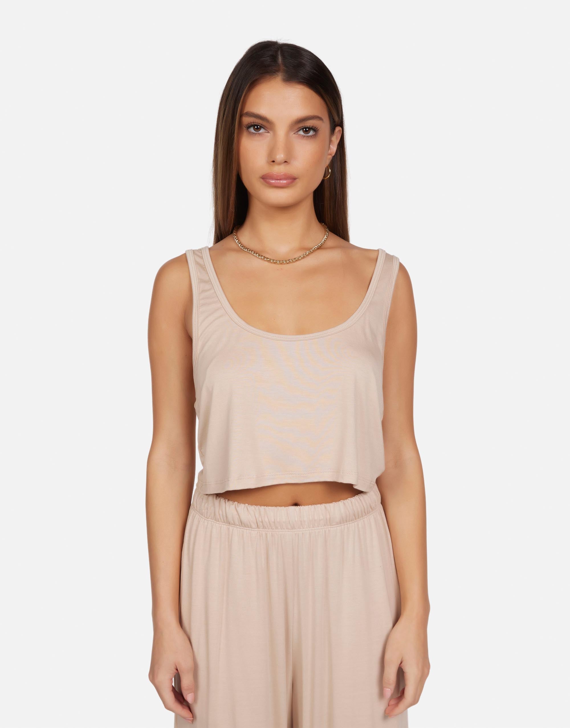 Women's Relaxed Crop Tank Top in Soft Beige | Neko by Michael Lauren