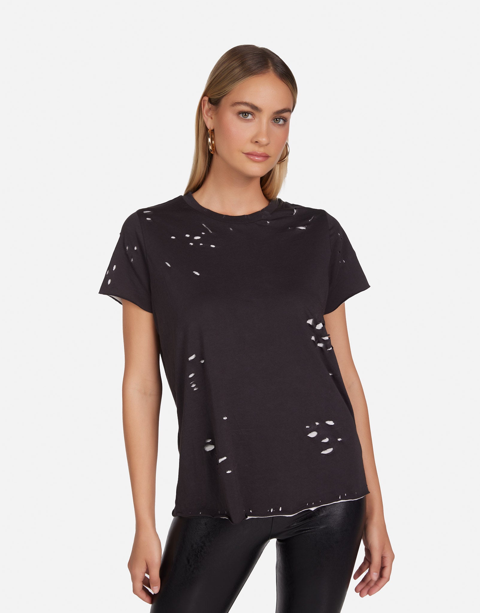 Double Layer Distressed Tee in Black/White | Myles by Michael Lauren