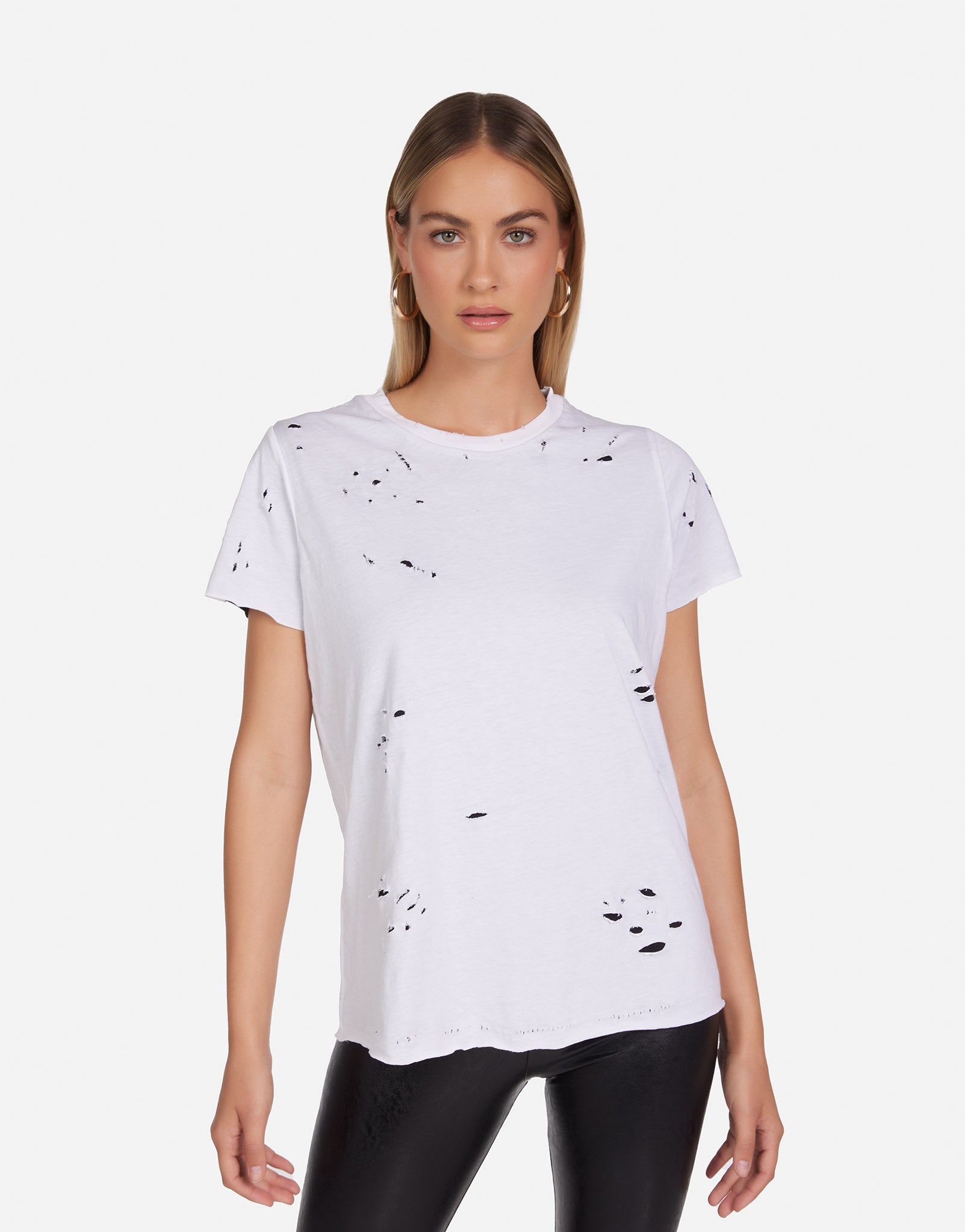 Double Layer Distressed Tee in White/Black | Myles by Michael Lauren