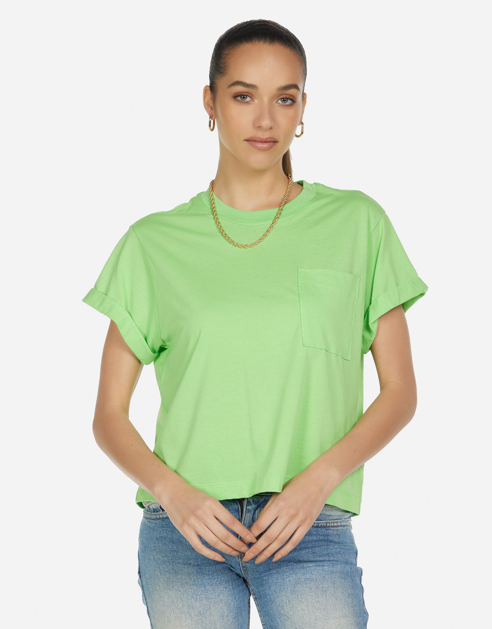Women's Crop Tee w/ Pocket in Electric Lime | Rune by Michael Lauren