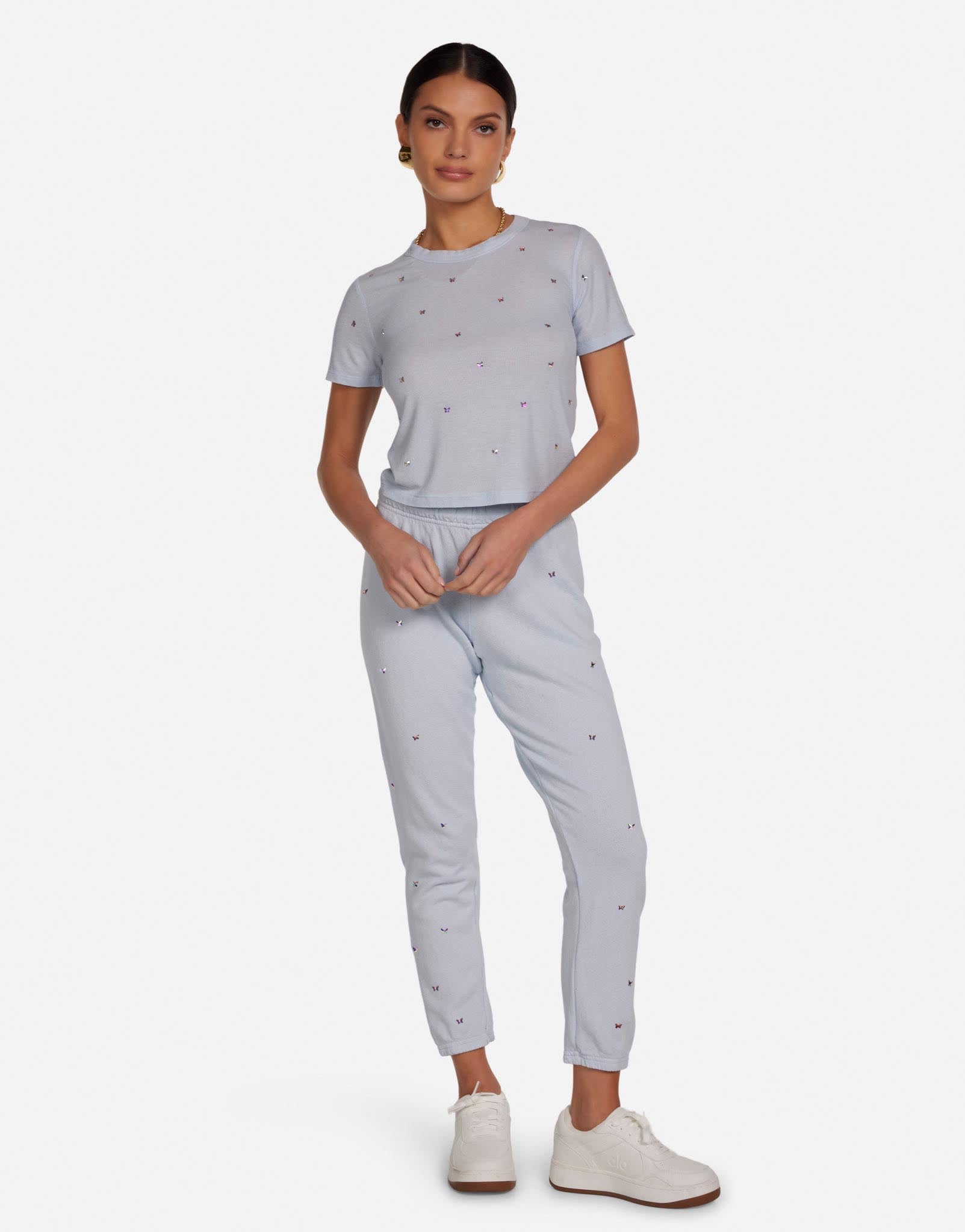 S/S Top w/ Crystal Butterflies in Ice Blue | Rhea by Michael Lauren