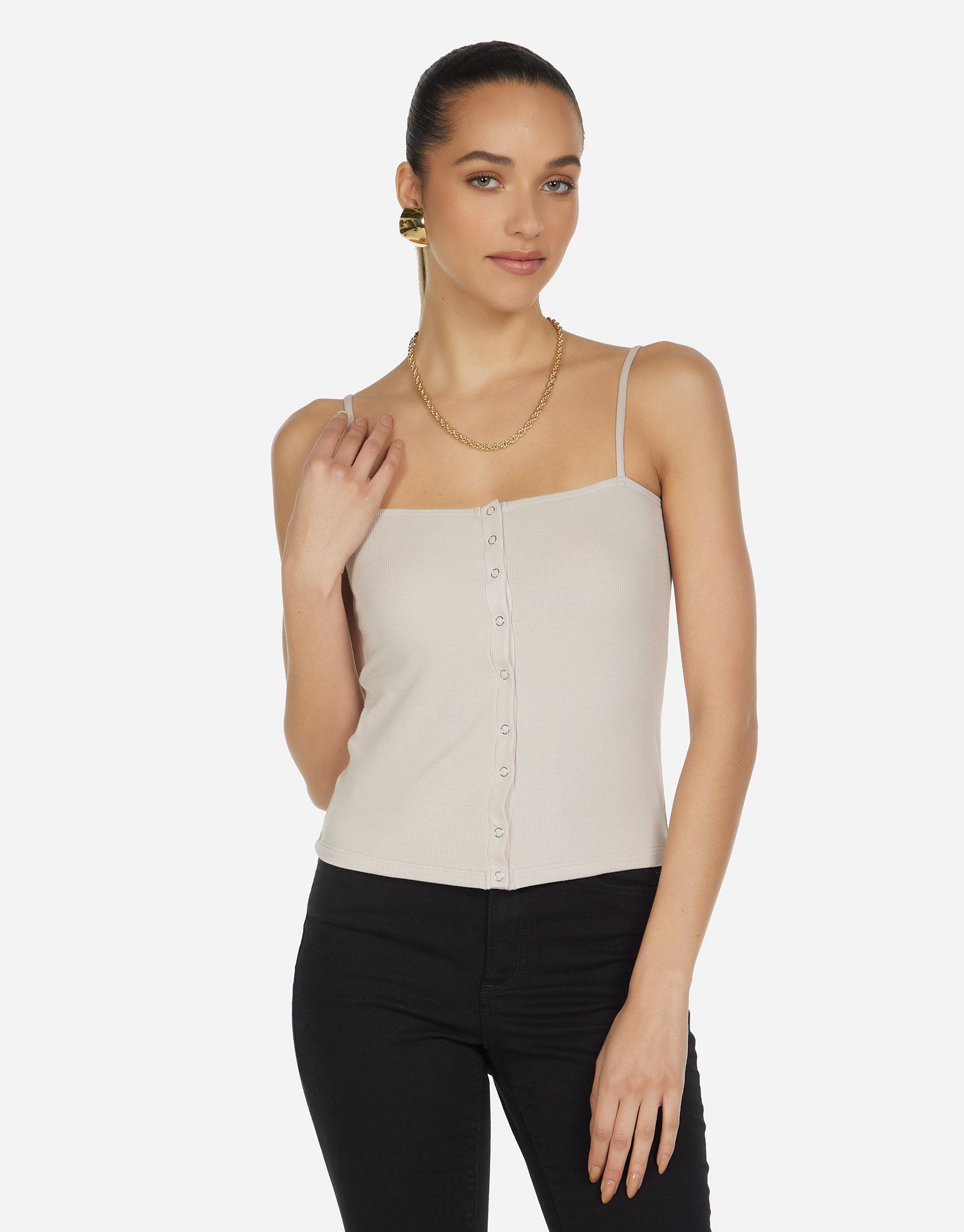 Women's Snap Front Tank in Cloud | Iva by Michael Lauren