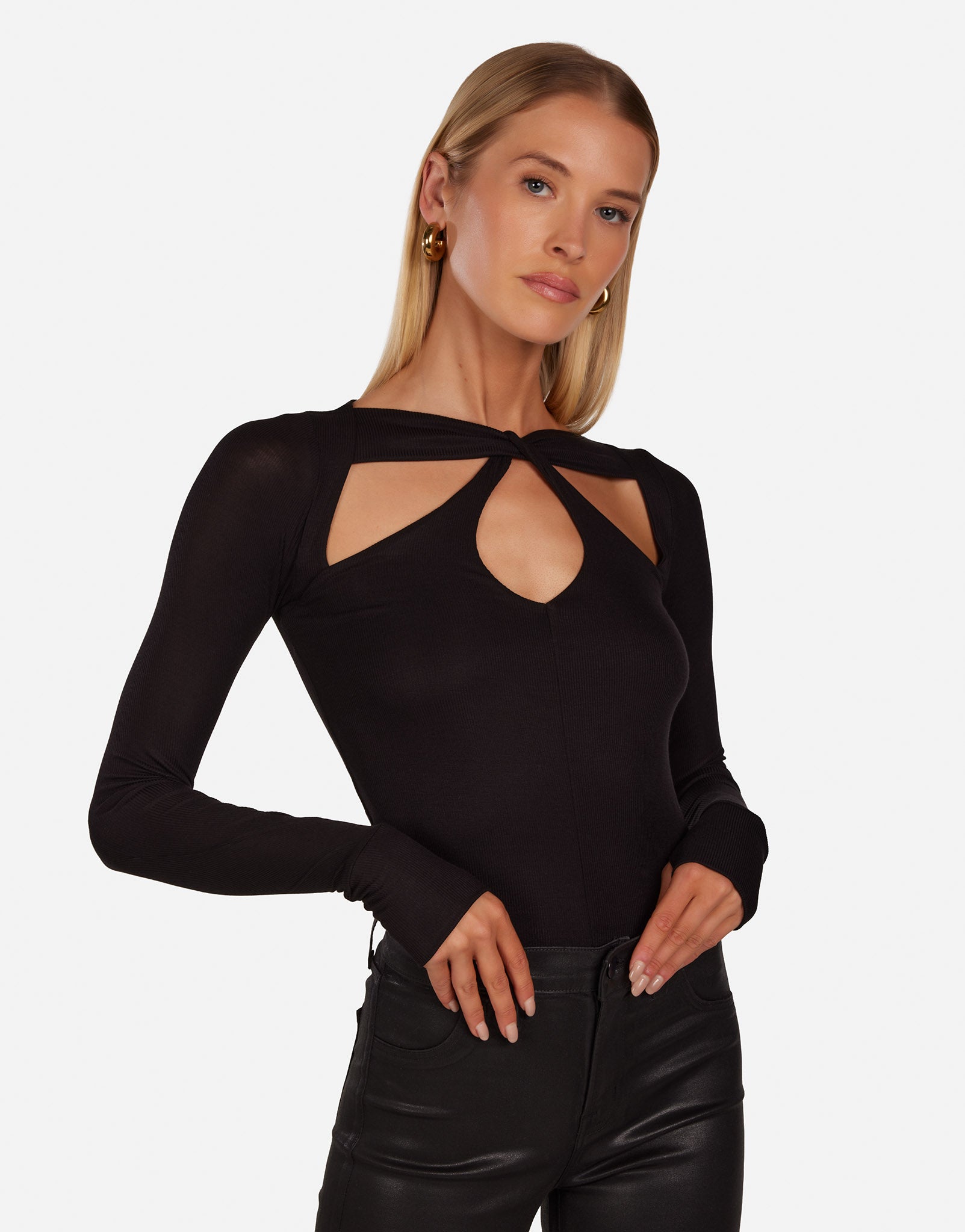 Women's Keyhole Cutout Top in Black | Aldric by Michael Lauren