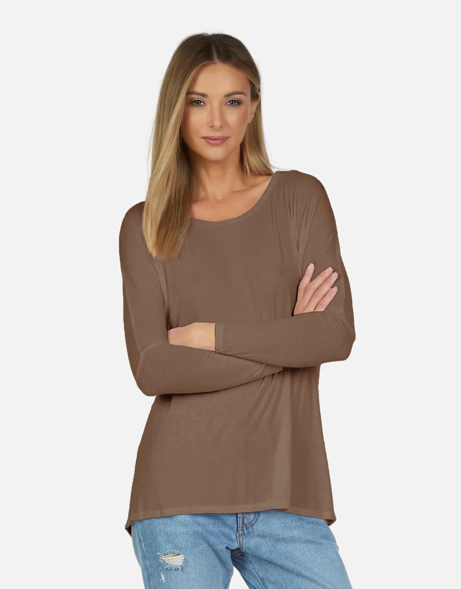 Women's 3/4 Sleeve Draped Tee Brown | Hunter Core by Michael Lauren