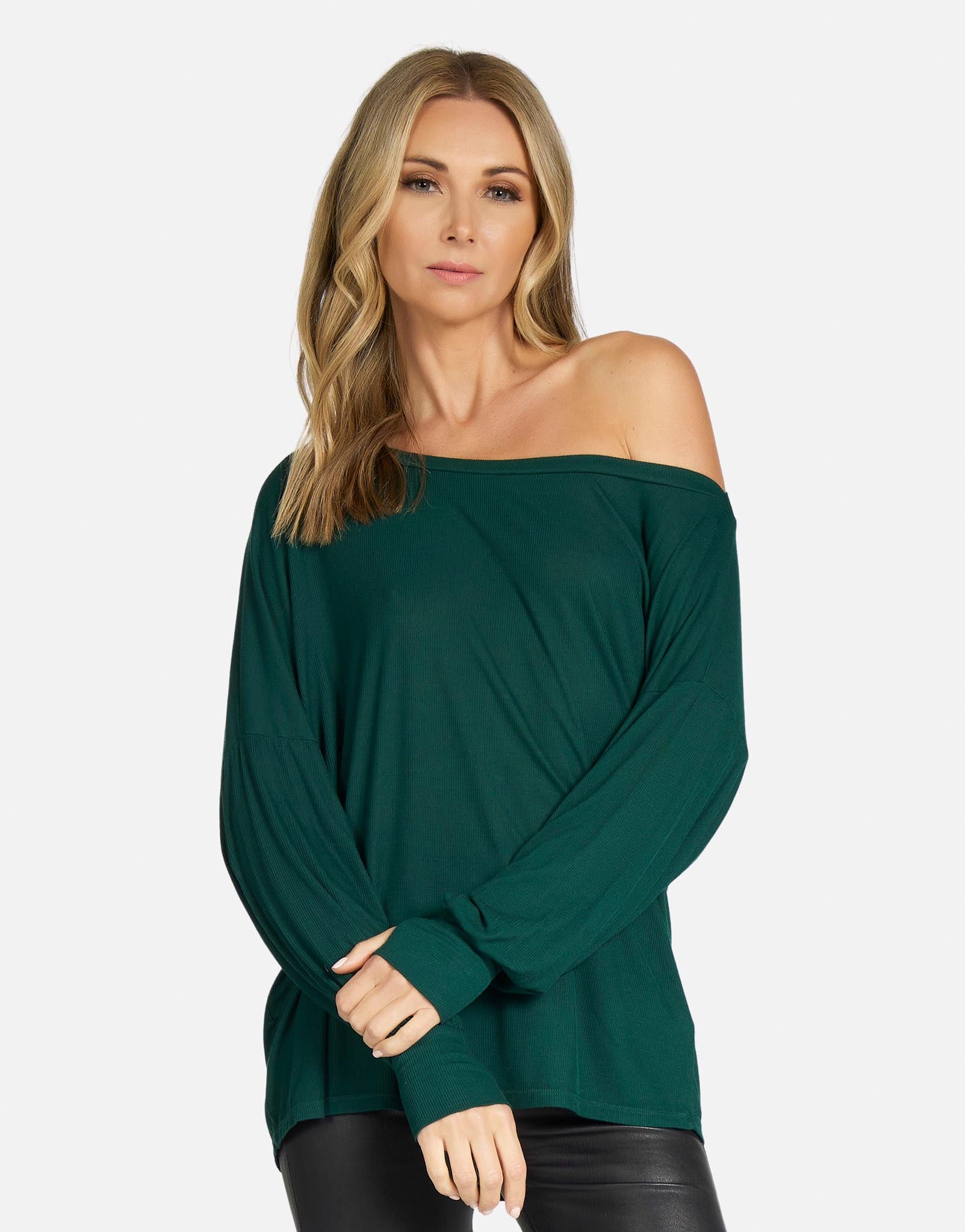 Open Shoulder Top in Emerald | Kristopher by Michael Lauren